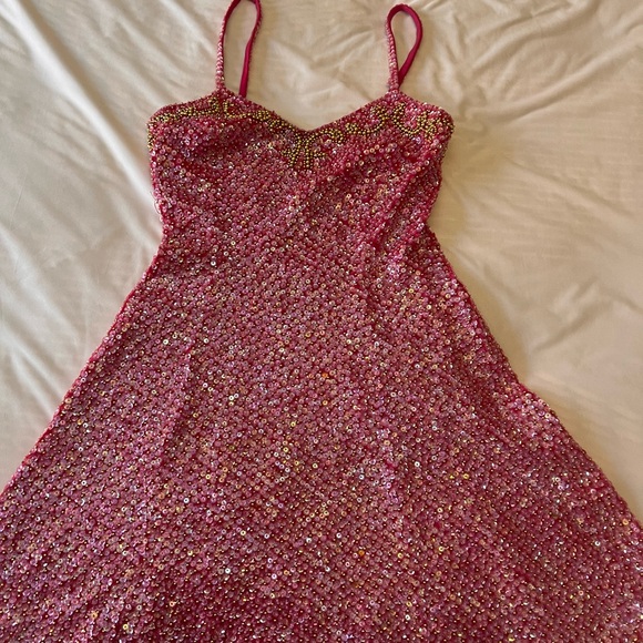 Vintage | Dresses | Attitudes By Debra Pink And Gold Sequin Dress ...